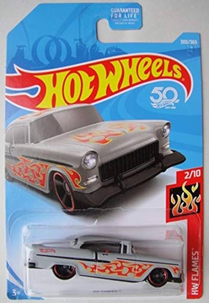 Mattel Hot Wheels HW Flames 2/10, LT. Grey '55 Chevy 50TH Anniversary ...